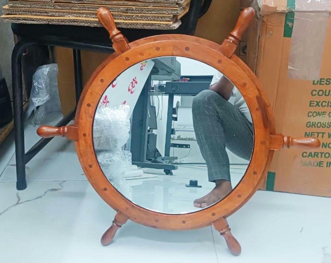 Nautical Wood Ship Wheel Mirror, Marine Decor (18
