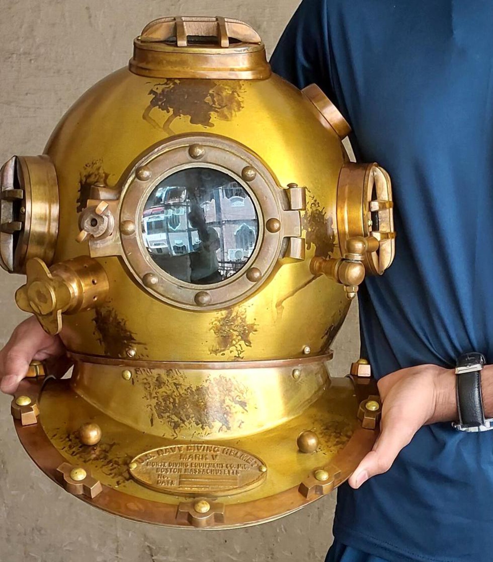 US Navy Mark V Diving Helmet | Antique Finish Deep Sea Nautical Divers ...