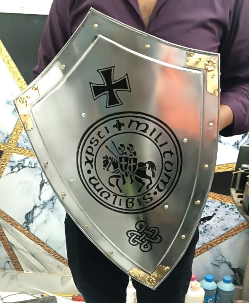 Medieval Etching Templar Shield | Knight Crusader Cross Armor Shield ...