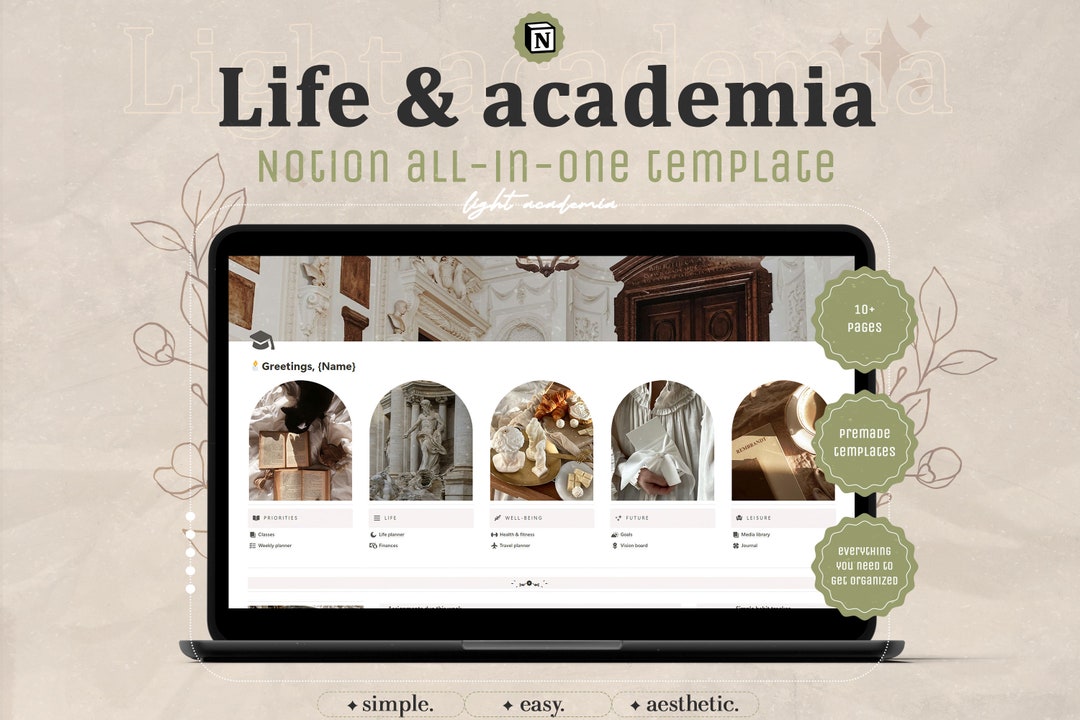 Notion Light Academia, Notion Life Planner, Academic Planner ...