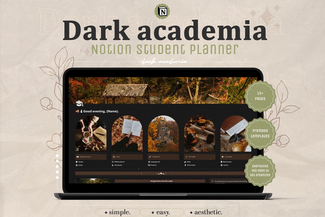 Notion Dark Academia, Academic Planner, Assignment Tracker, Notion ...