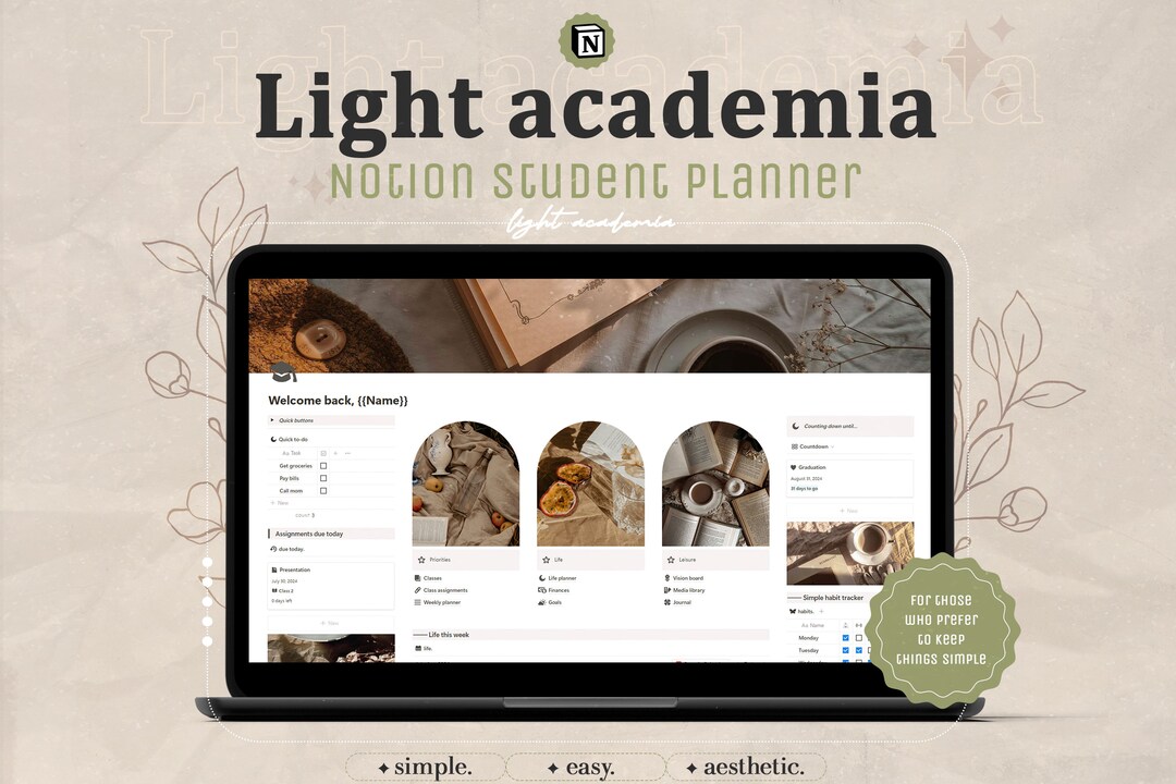 Notion Light Academia, Notion Student Planner, Academic Planner, Notion ...