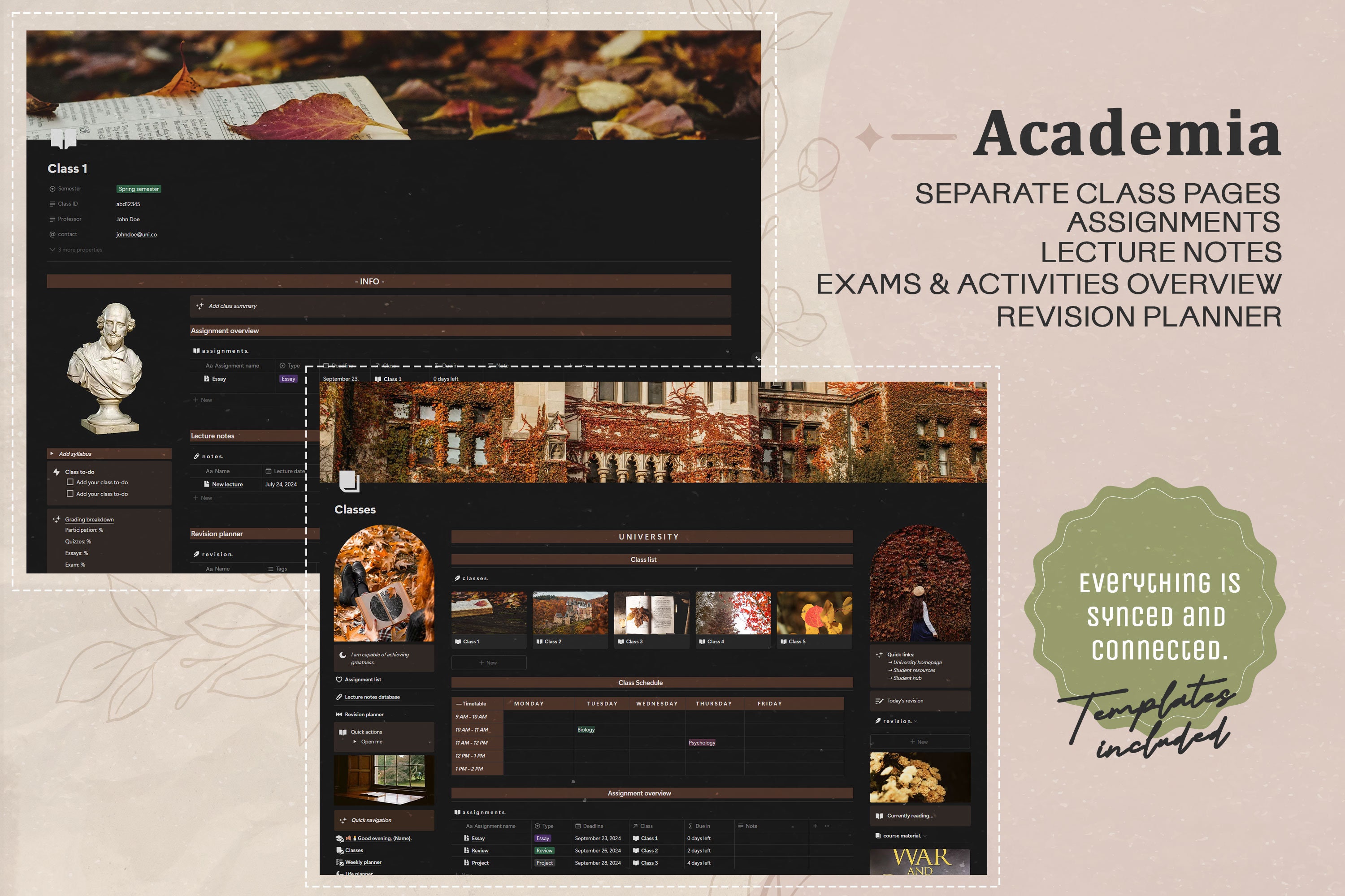 Notion Dark Academia, Academic Planner, Assignment Tracker, Notion ...