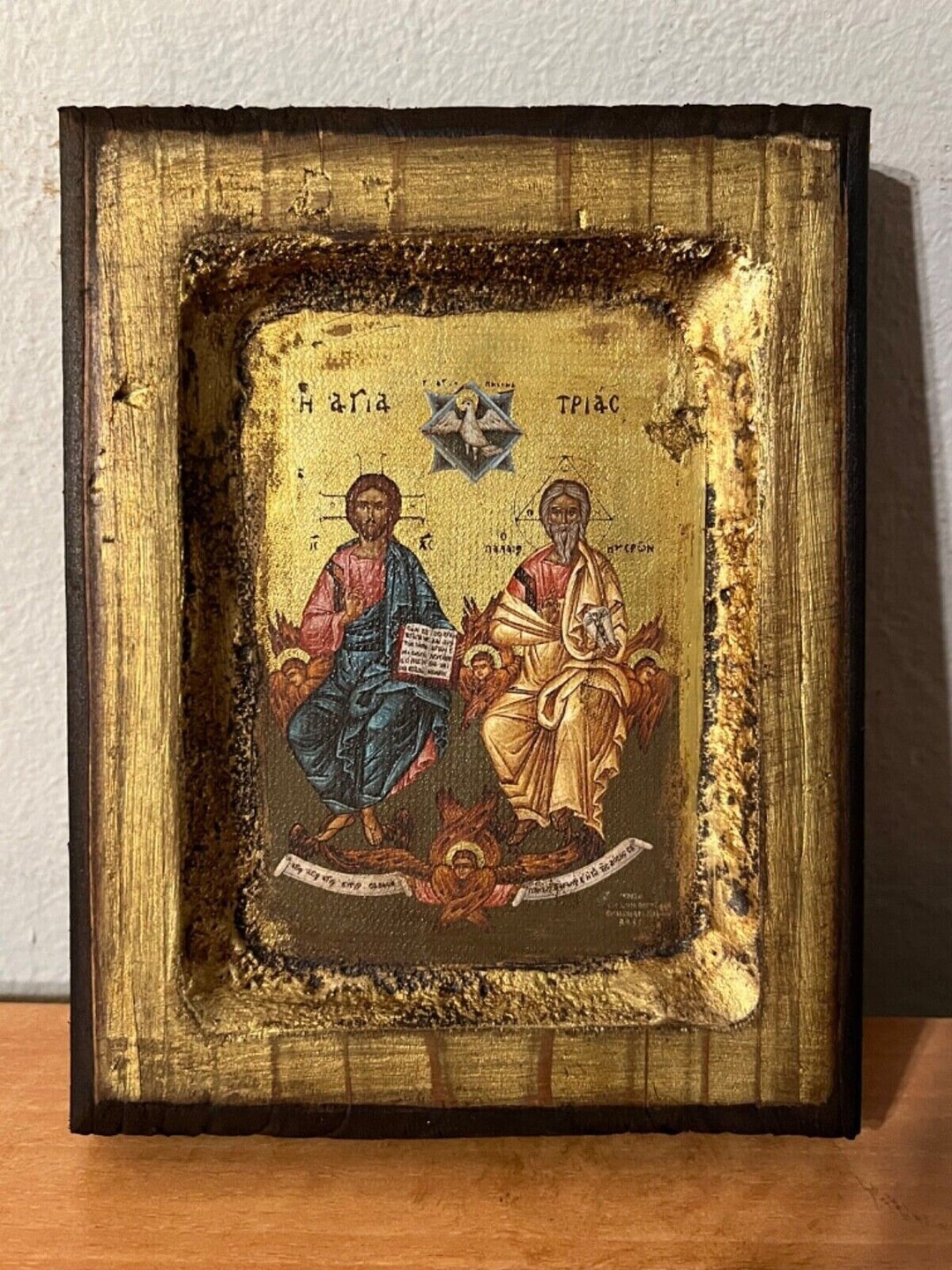 The Holy Trinity Antique Old Wooden Icon Agia Triada 10x14cm - Etsy