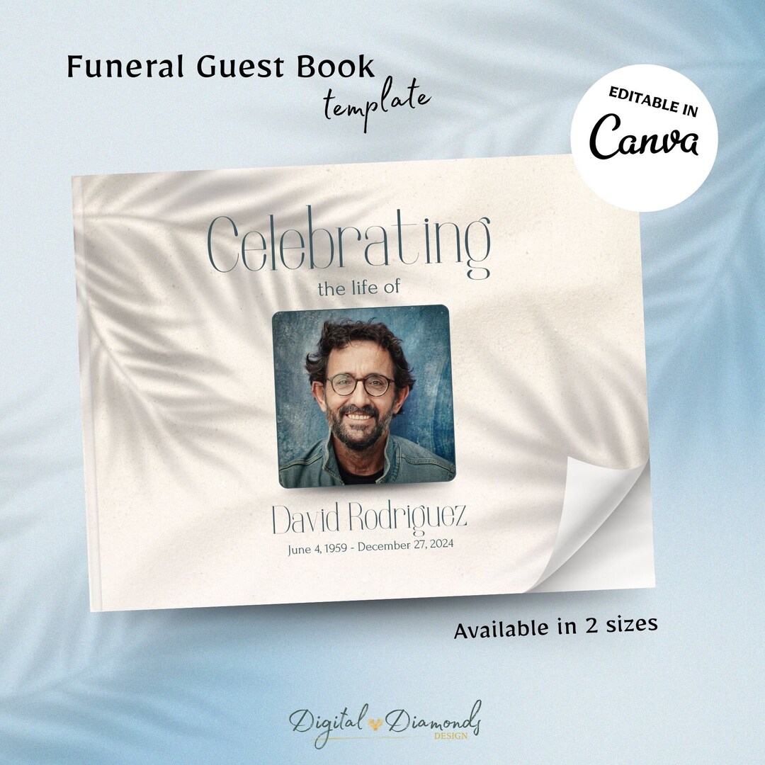 Funeral Guest Book Template, Memorial Sign in Book, Editable in Canva ...