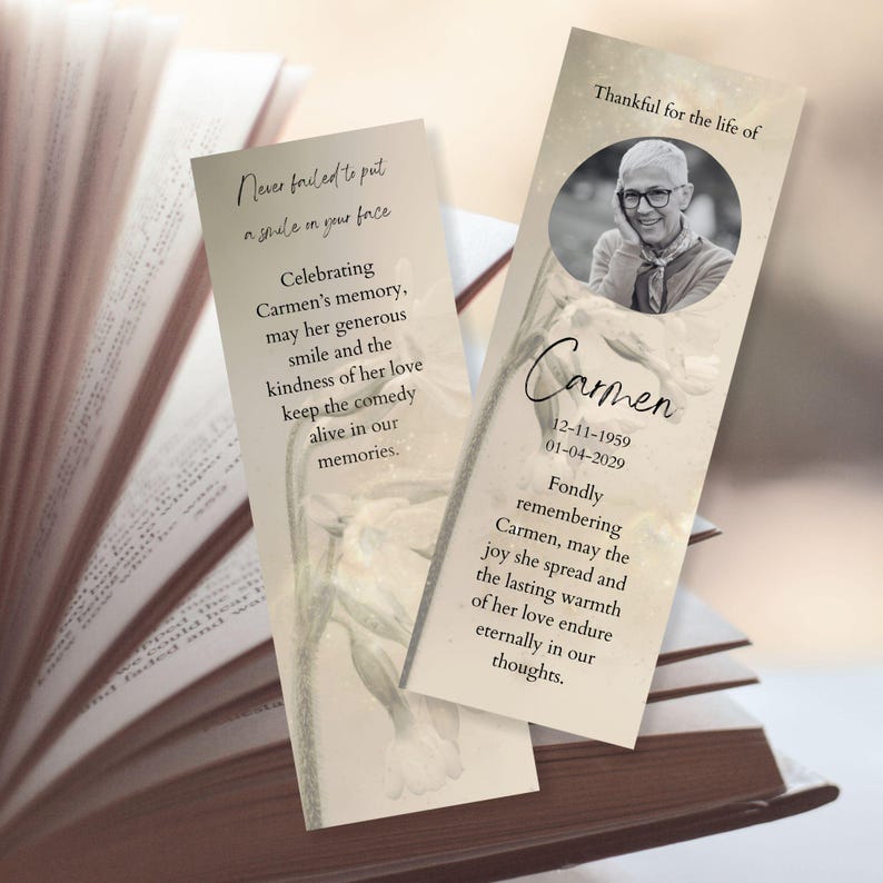 Printable Funeral Bookmark | Funeral Bookmark Template | Editable in ...