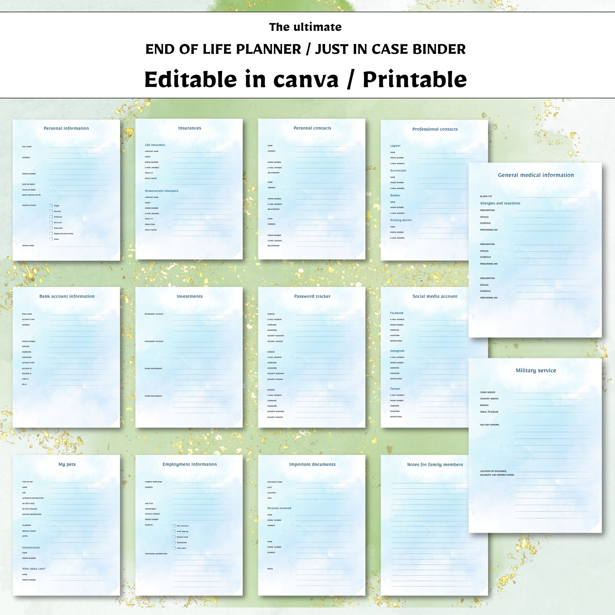 End of Life Planner, 54 Pages Editable Planning of Your Funeral ...