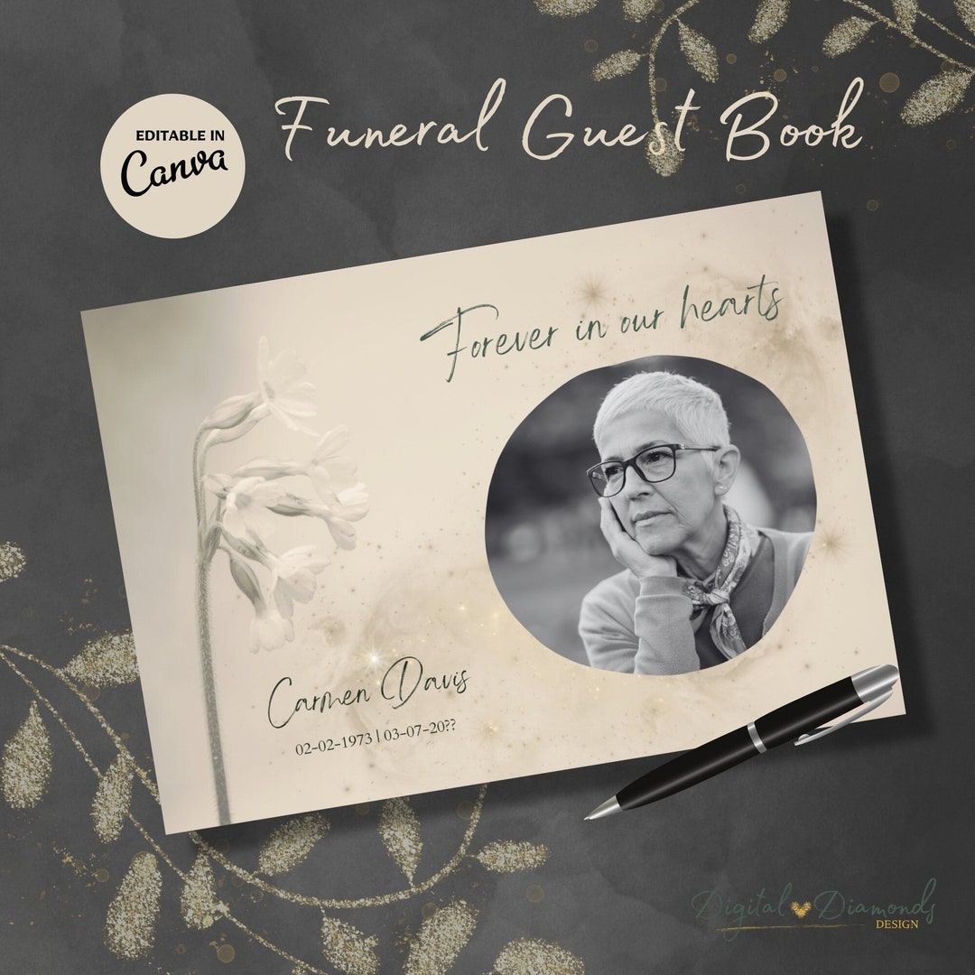 Memorial Guest Book Template, Funeral Sign in Book, Custom Template in ...