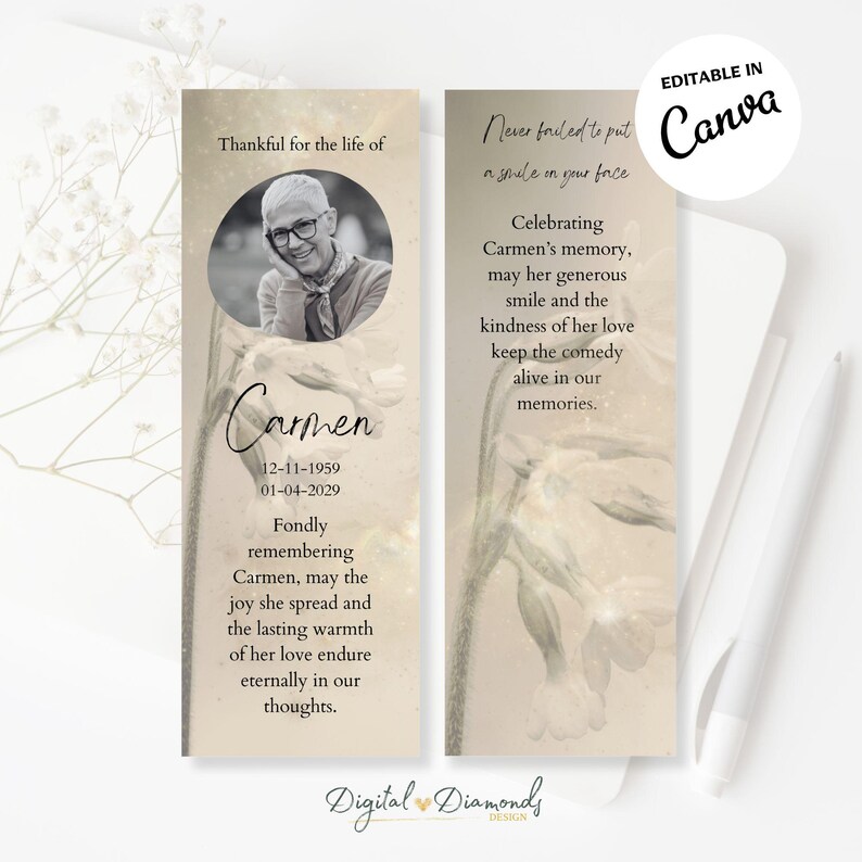 Printable Funeral Bookmark | Funeral Bookmark Template | Editable in ...