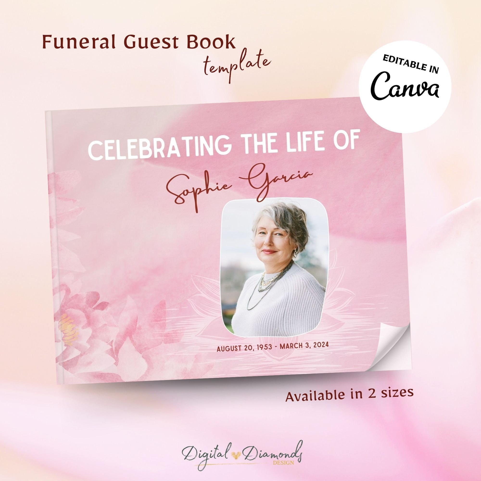 Template: Funeral Guest Book, Memorial Sign in Book, Editable, Canva ...