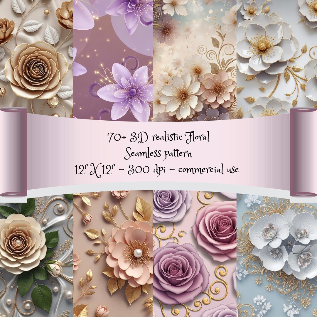 70+ 3D Floral Seamless Pattern Digital Papers • 12×12″ High‑res Pattern ...