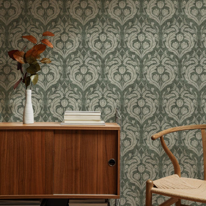 Dark Green Victorian Wallpaper – Art Nouveau Peel & Stick or Pre-pasted ...