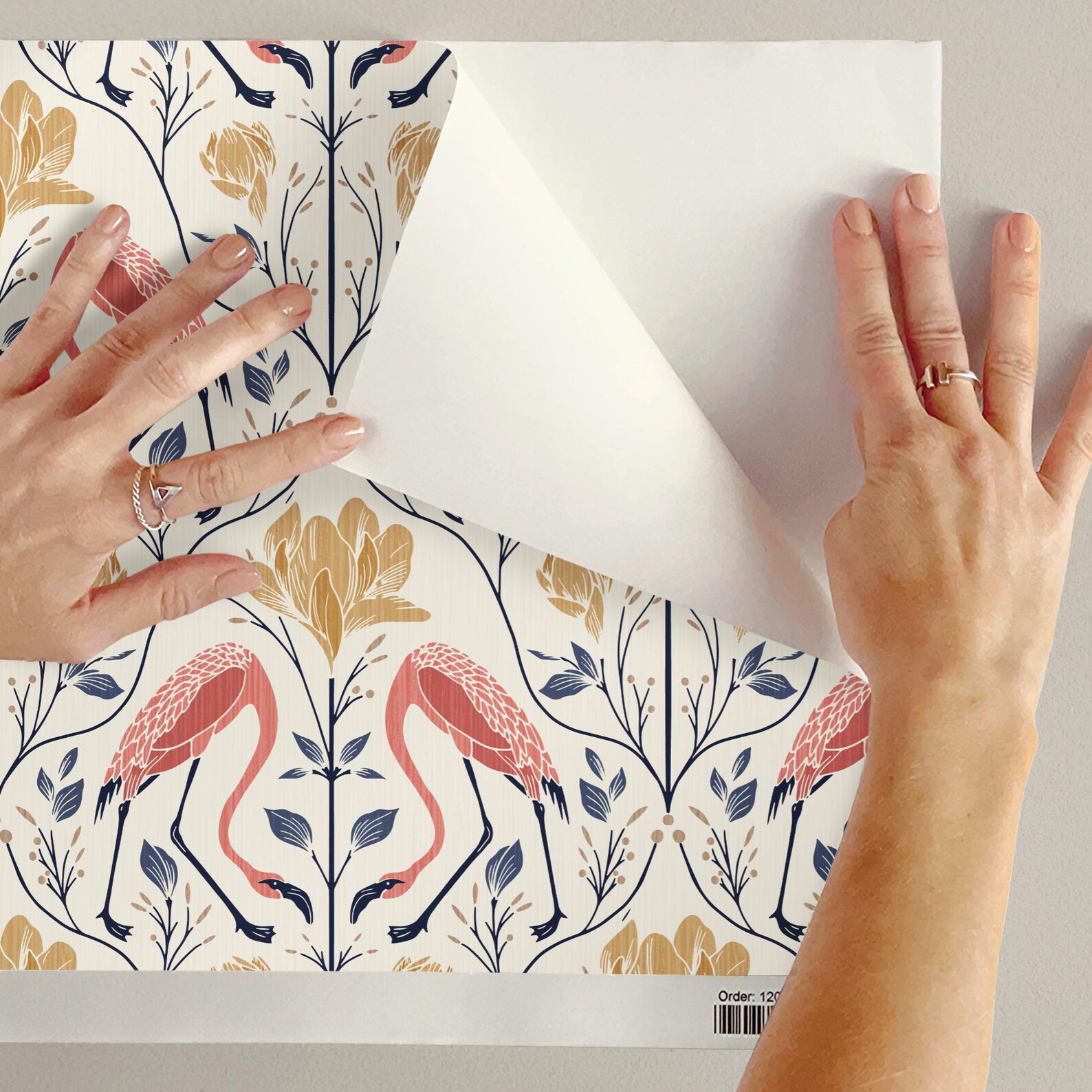 Pink Flamingo & Magnolia Flower Wallpaper I Art Nouveau Trellis Wall ...