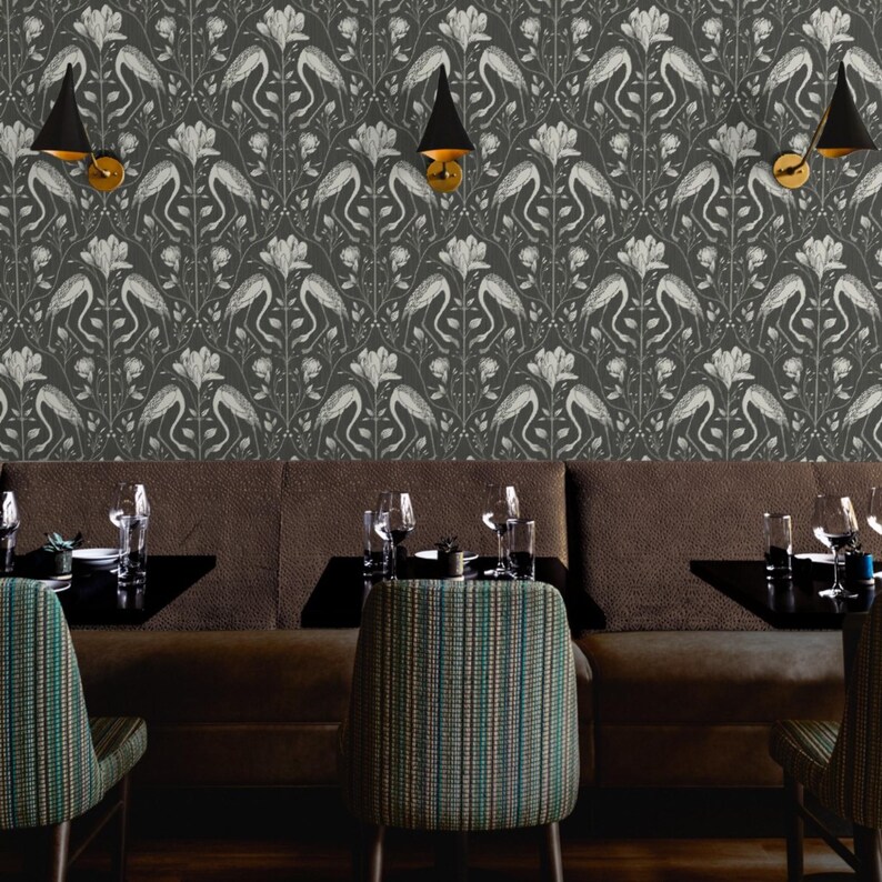 Flamingo and Magnolia Flower Wallpaper I Art Nouveau Trellis Designer ...