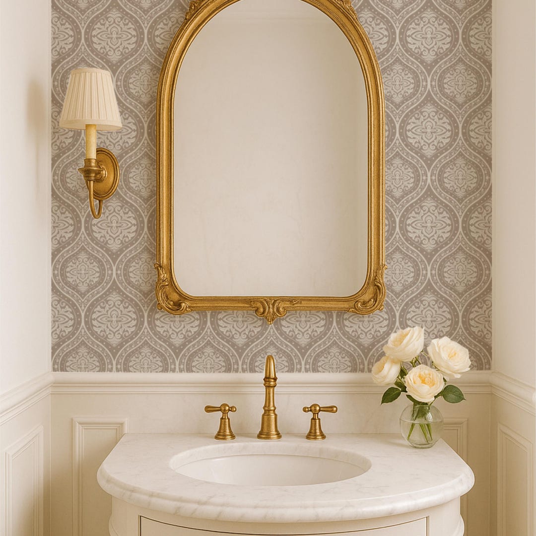 Victorian Damask Wallpaper in Beige | Ornate, Heritage Inspired, Peel ...