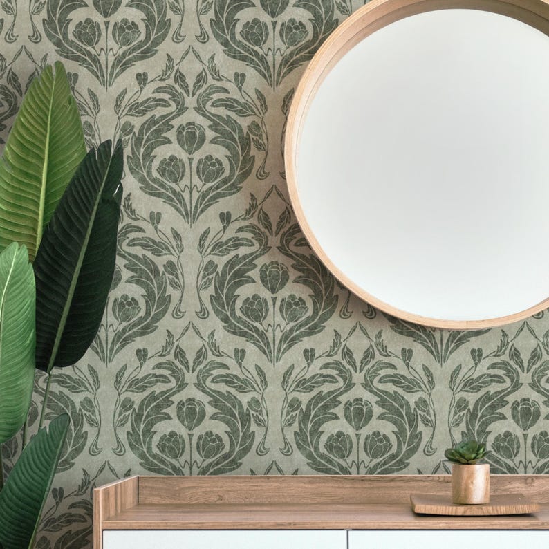 Dark Green Victorian Wallpaper – Art Nouveau Peel & Stick or Pre-pasted ...