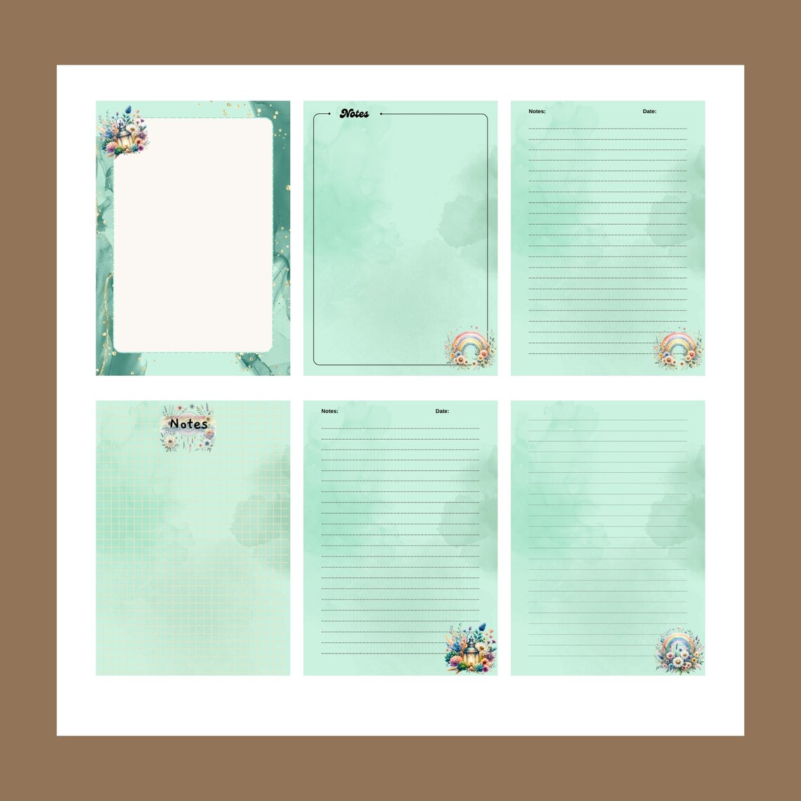 Printable Stationery Set Green Rainbow Writing Paper A4 & Letter Size ...