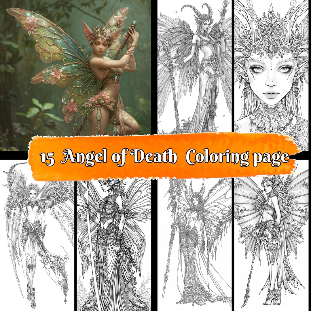Angel of Death Coloring Pages for Adults and Teen, 15 Detailed Fantasy ...