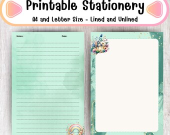 Printable Stationery Set Pink Rainbow Writing Paper A4 & Letter Size ...