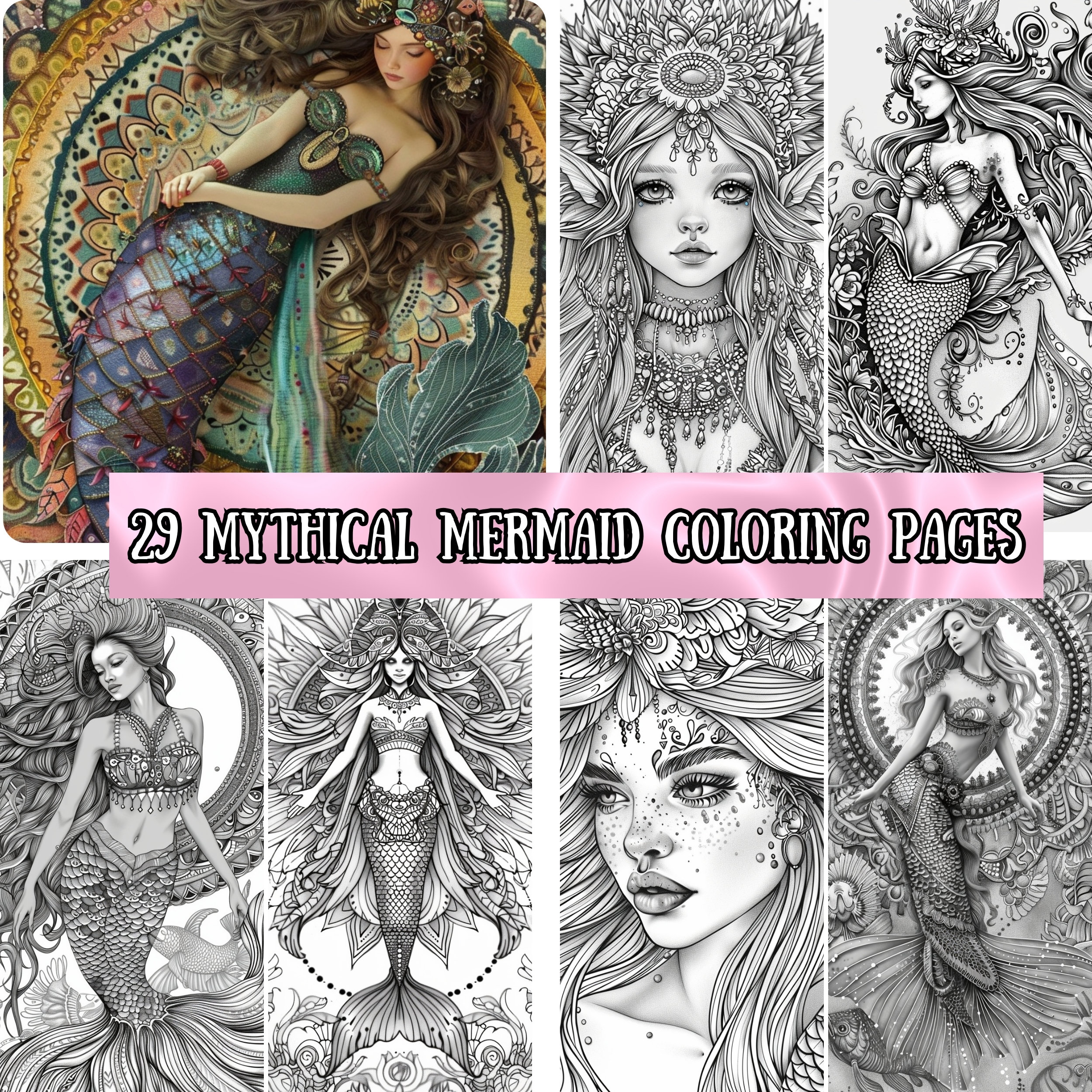 29 Mythical Mermaid Coloring Pages - Adult and Kids Coloring Book ...