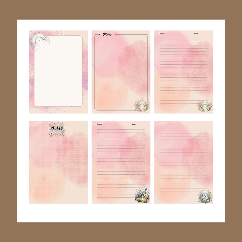 Printable Stationery Set Pink Rainbow Writing Paper A4 & Letter Size ...