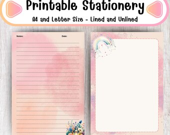 Printable Stationery Set Green Rainbow Writing Paper A4 & Letter Size ...