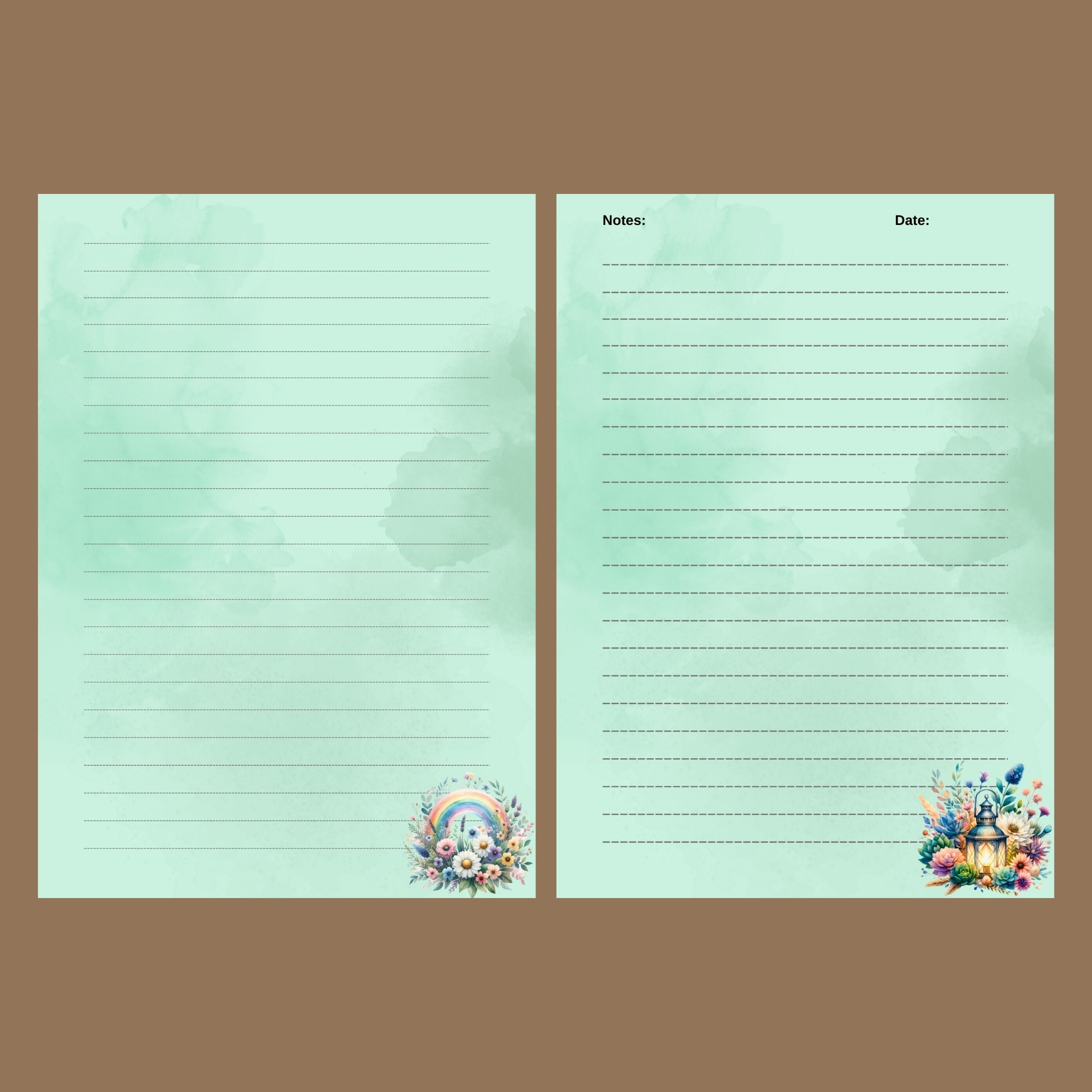 Printable Stationery Set Green Rainbow Writing Paper A4 & Letter Size ...