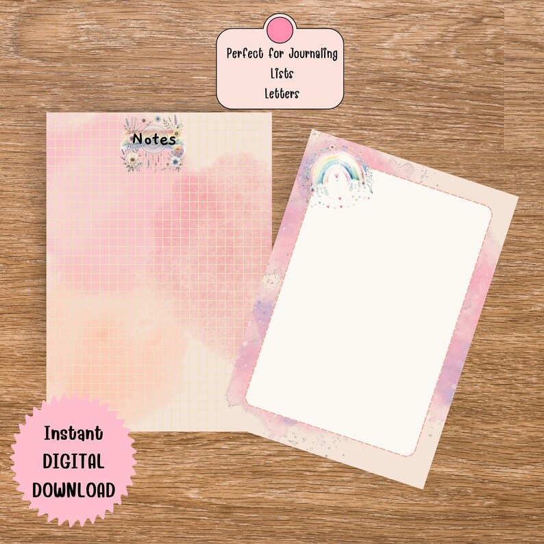 Printable Stationery Set Pink Rainbow Writing Paper A4 & Letter Size ...
