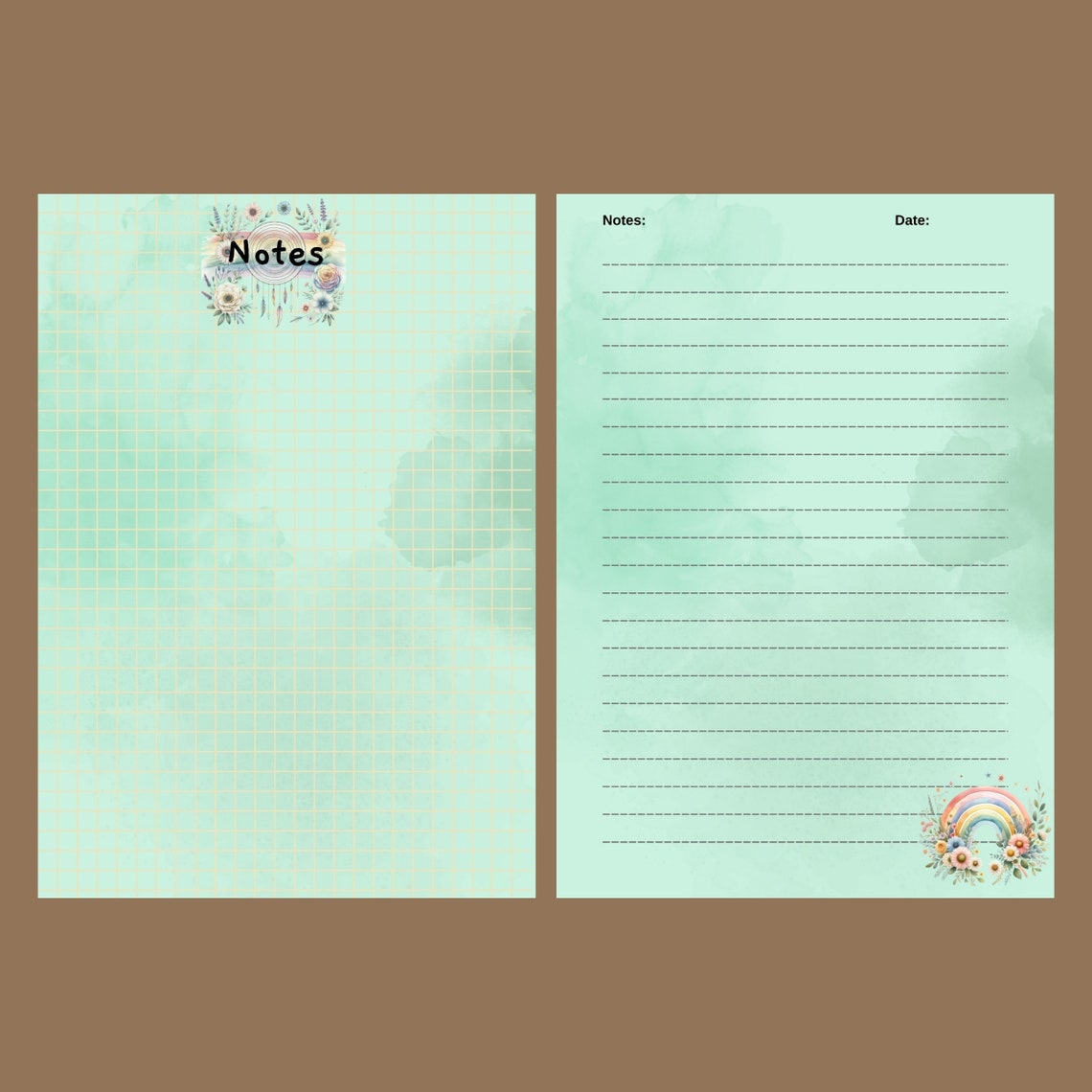 Printable Stationery Set Green Rainbow Writing Paper A4 & Letter Size ...