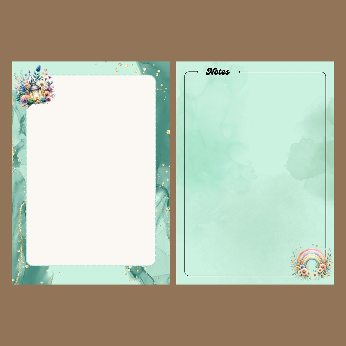 Printable Stationery Set Green Rainbow Writing Paper A4 & Letter Size ...