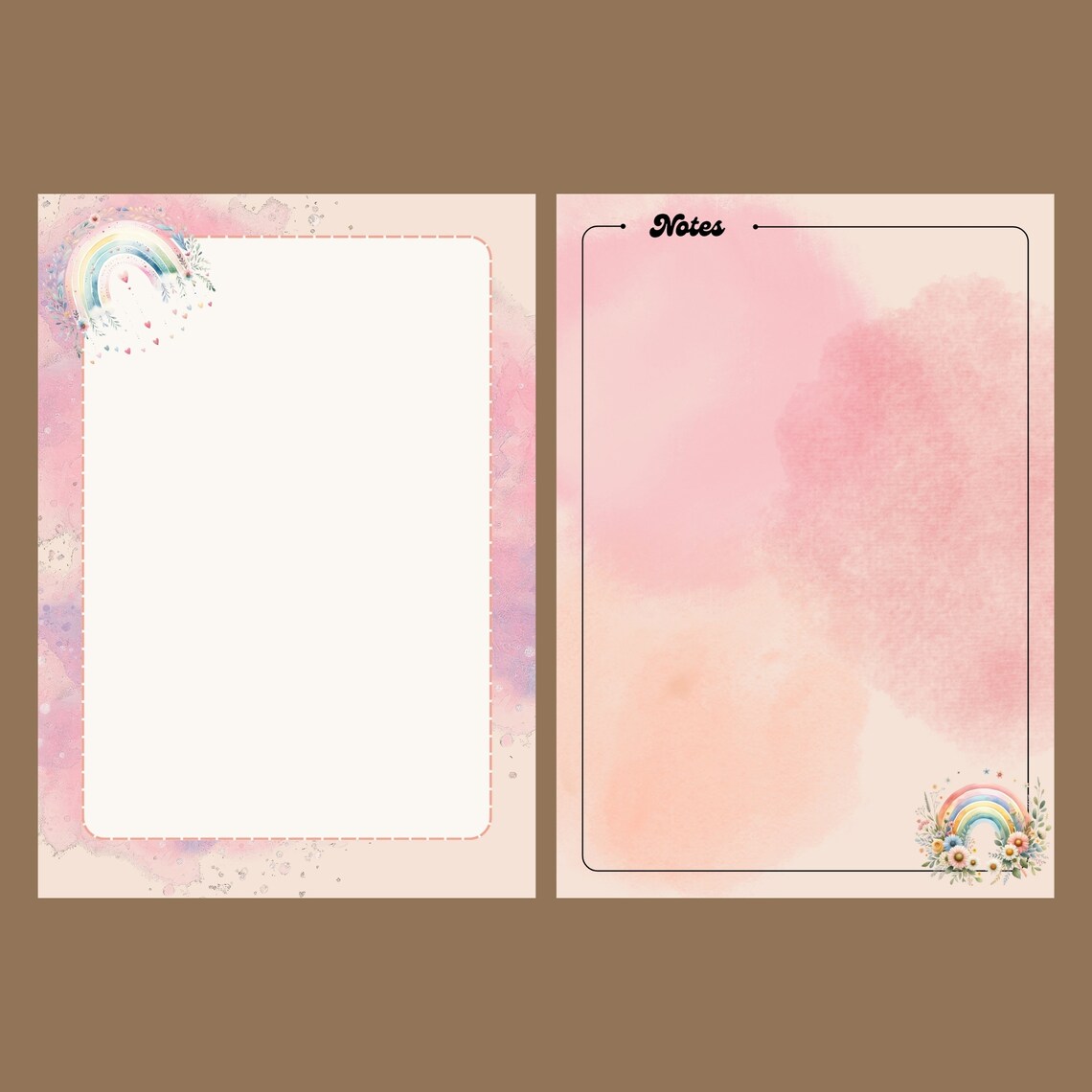 Printable Stationery Set Pink Rainbow Writing Paper A4 & Letter Size ...