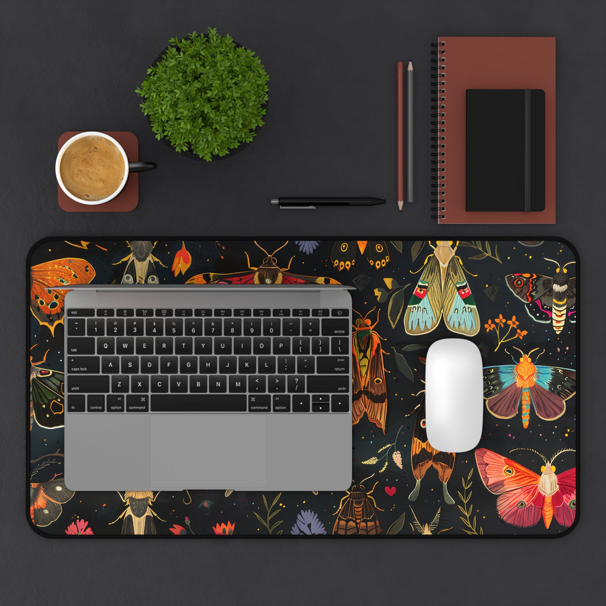 Dark Moth Print Desk Mat for Office Decor Dark Cottagecore Desk Mat for ...