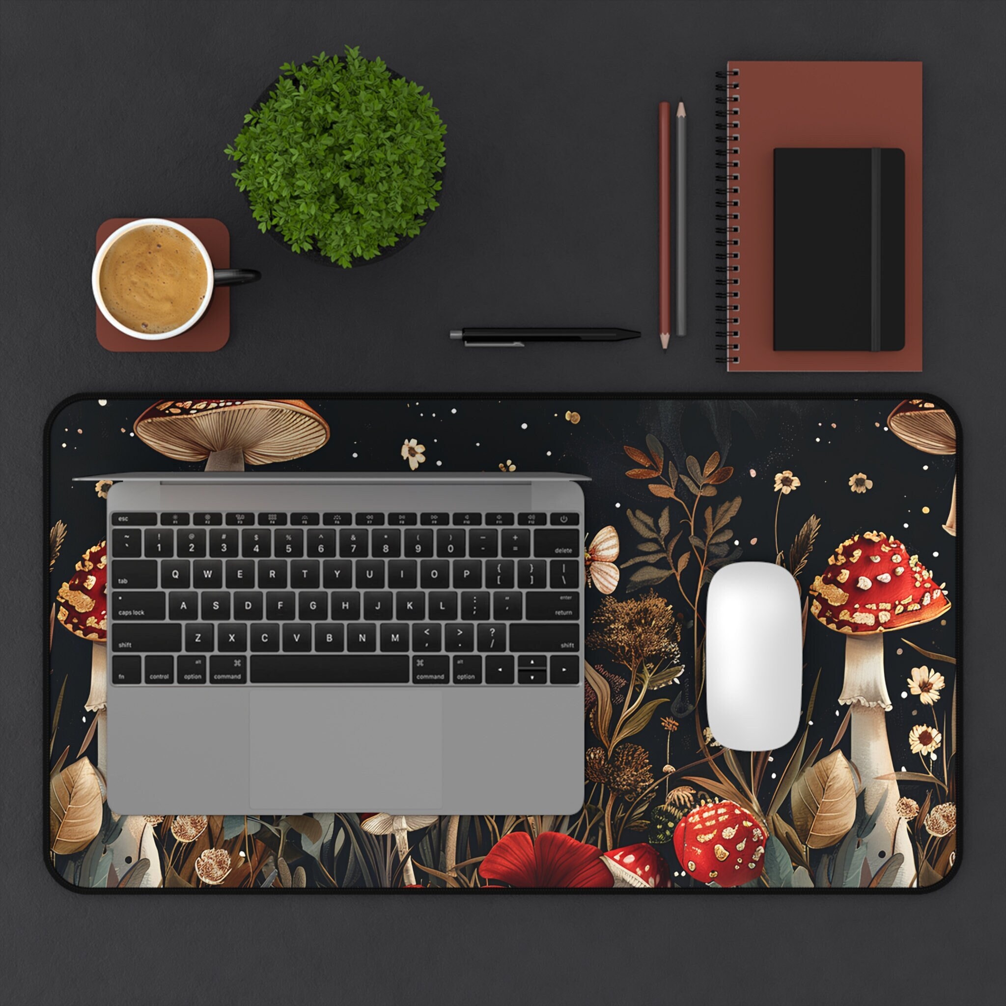 Mushroom Desk Mat Dark Nature Aesthetic Gaming Desk Mat for Nature ...