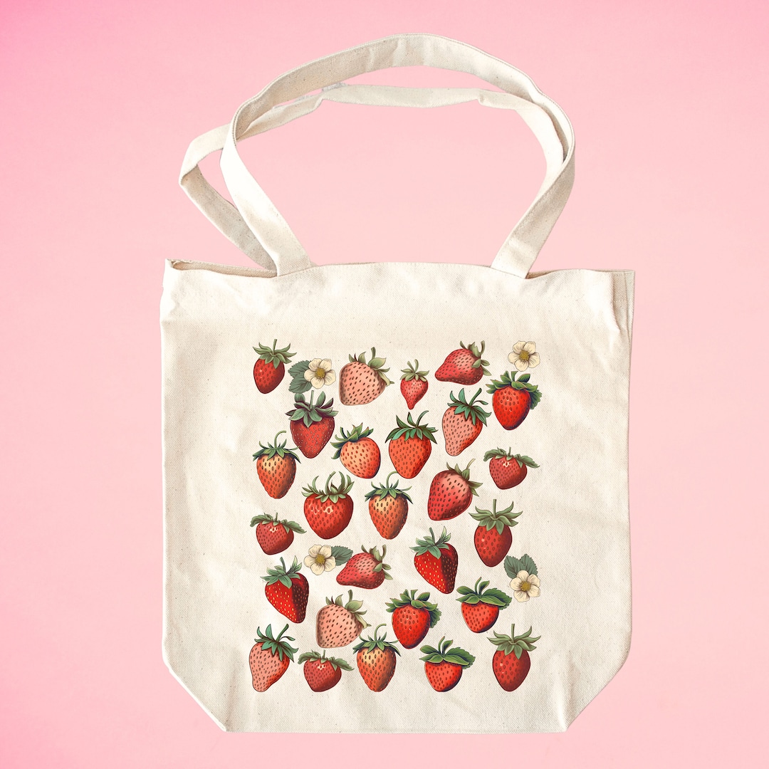 Strawberry Tote Bag Canvas Tote Bag With Strawberries Cool Tote Bag For