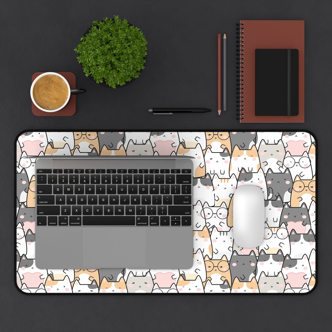Cat Desk Mat Kawaii Mouse Pad Cute Kawaii Cats Desk Mat Kawaii ...