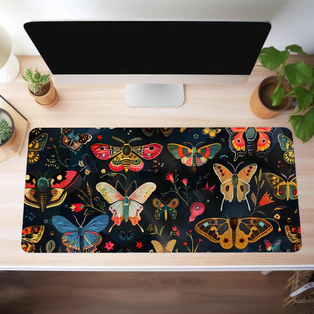 Forestcore Desk Mat With Vintage Moths Insects Desk Mat Nature Desk ...