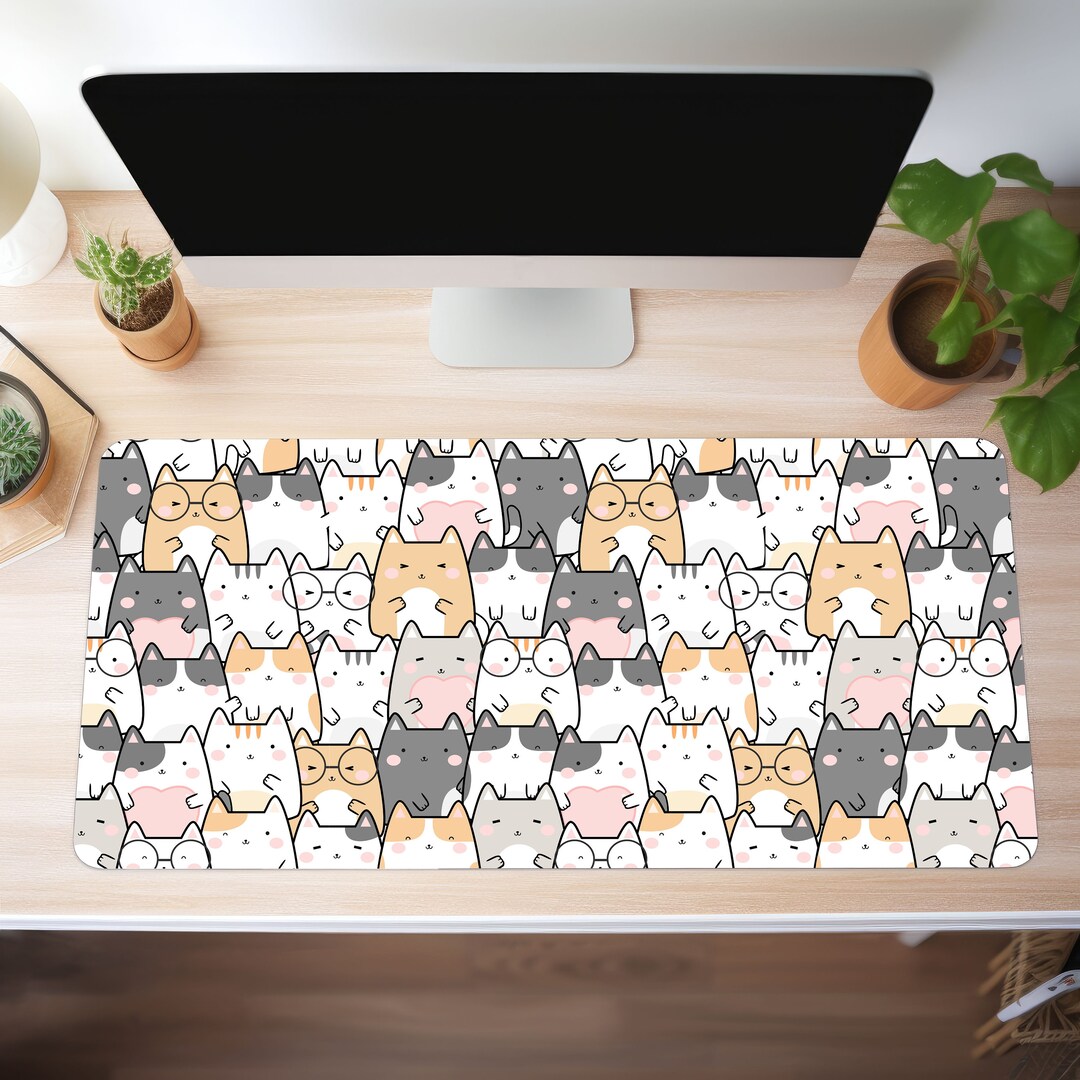 Cat Desk Mat Kawaii Mouse Pad Cute Kawaii Cats Desk Mat Kawaii ...