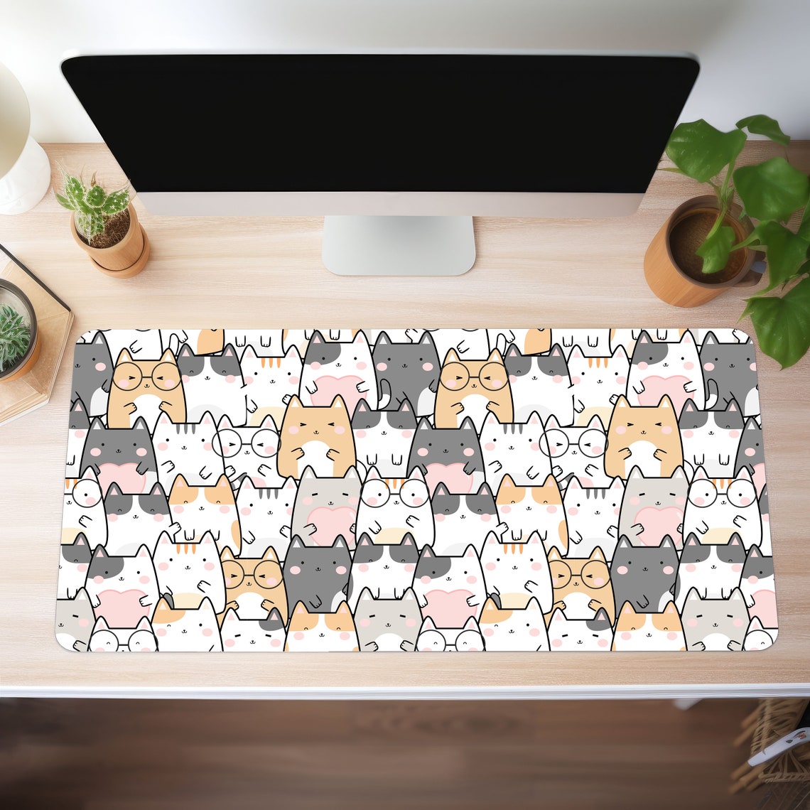 Cat Desk Mat Kawaii Mouse Pad Cute Kawaii Cats Desk Mat Kawaii ...