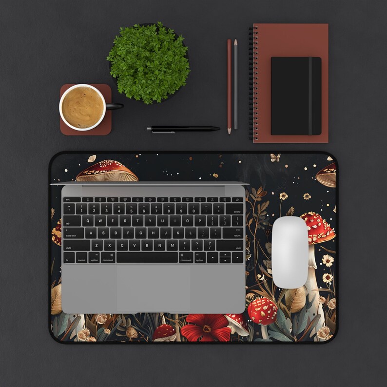 Mushroom Desk Mat Dark Nature Aesthetic Gaming Desk Mat for Nature ...