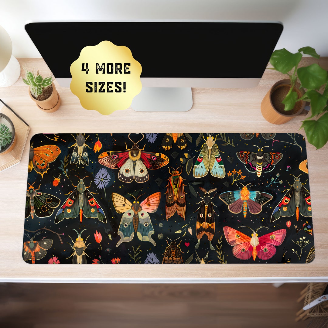Dark Moth Print Desk Mat for Office Decor Dark Cottagecore Desk Mat for ...