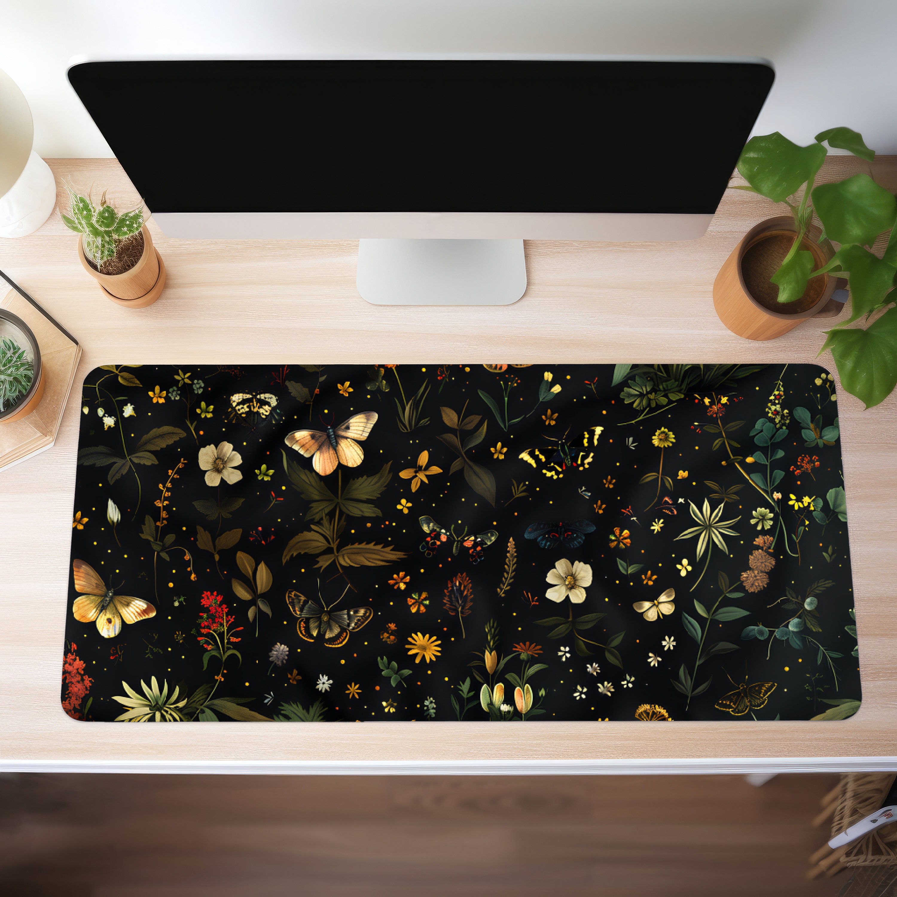 Cottagecore Moth Pattern Desk Mat for Office Decor Dark Cottagecore ...