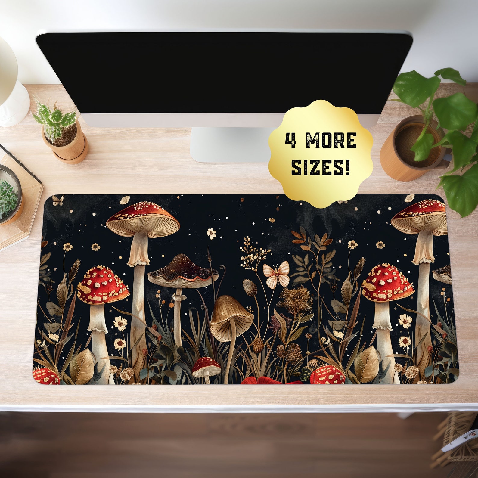 Mushroom Desk Mat Dark Nature Aesthetic Gaming Desk Mat for Nature ...