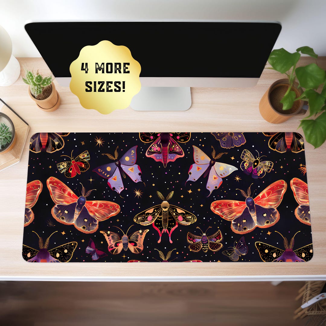Colorful Moth Print Desk Mat for Office Decor Dark Insect Desk Mat for ...