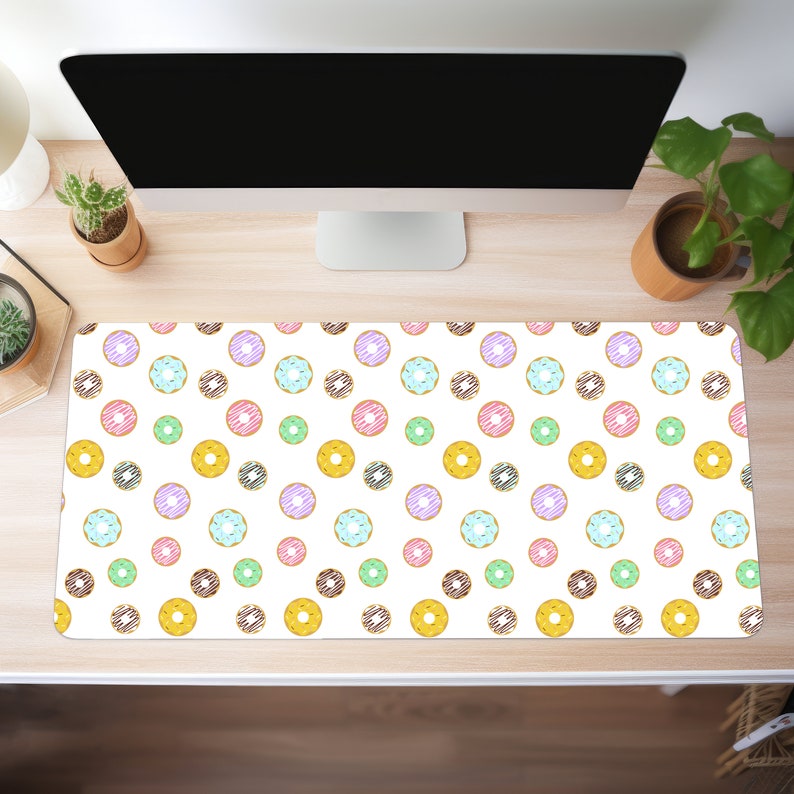 Sprinkle Donuts Desk Mat for Office Decor Colorful Pastel Desk Mat for ...