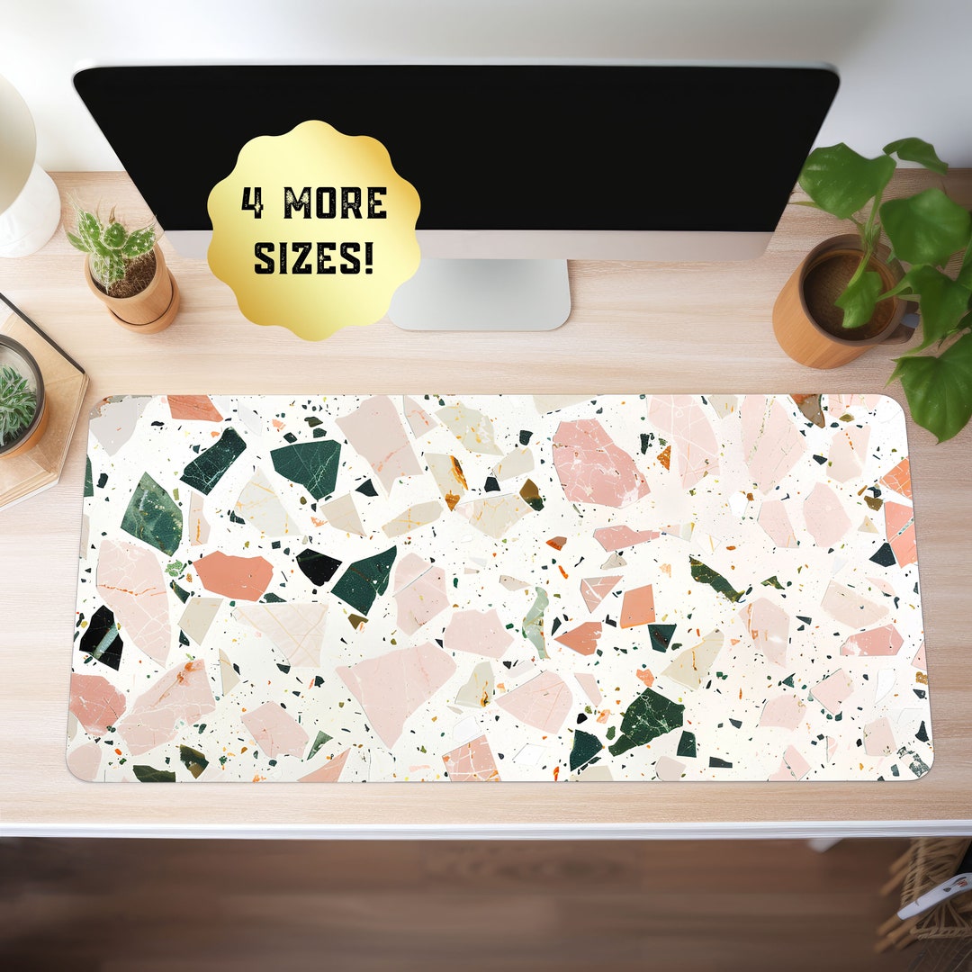 Pink Terrazzo Desk Mat for Office Decor Pink Aesthetic Desk Mat for ...