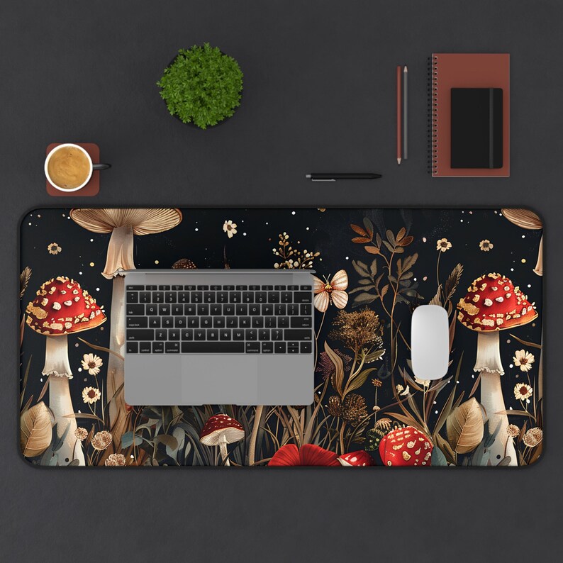 Mushroom Desk Mat Dark Nature Aesthetic Gaming Desk Mat for Nature ...