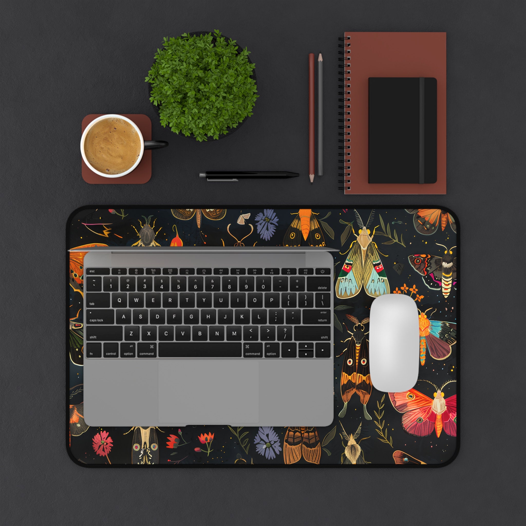 Dark Moth Print Desk Mat for Office Decor Dark Cottagecore Desk Mat for ...