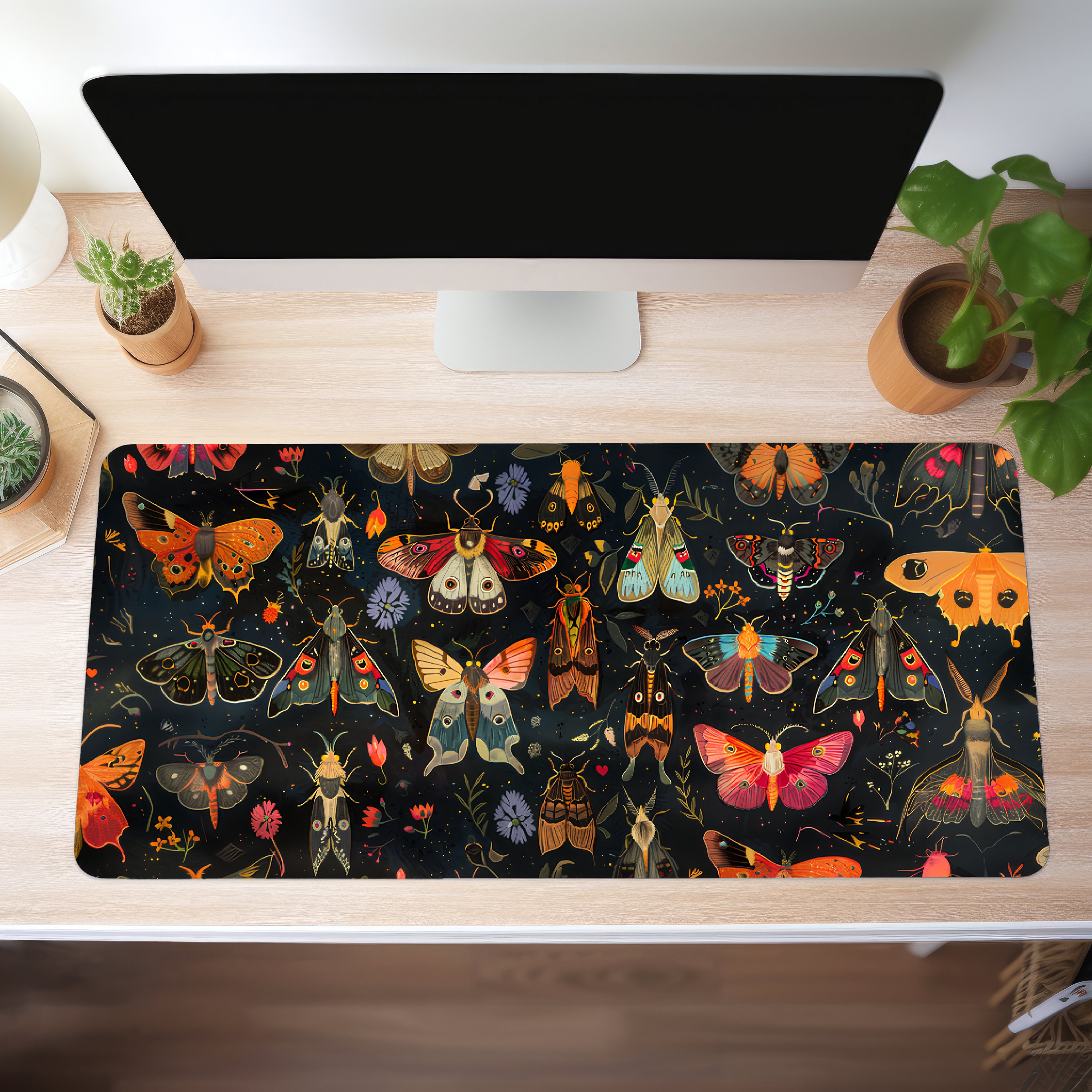 Colorful Moth Desk Mat Nature Desk Decor XL Mousepad Forestcore Desk ...