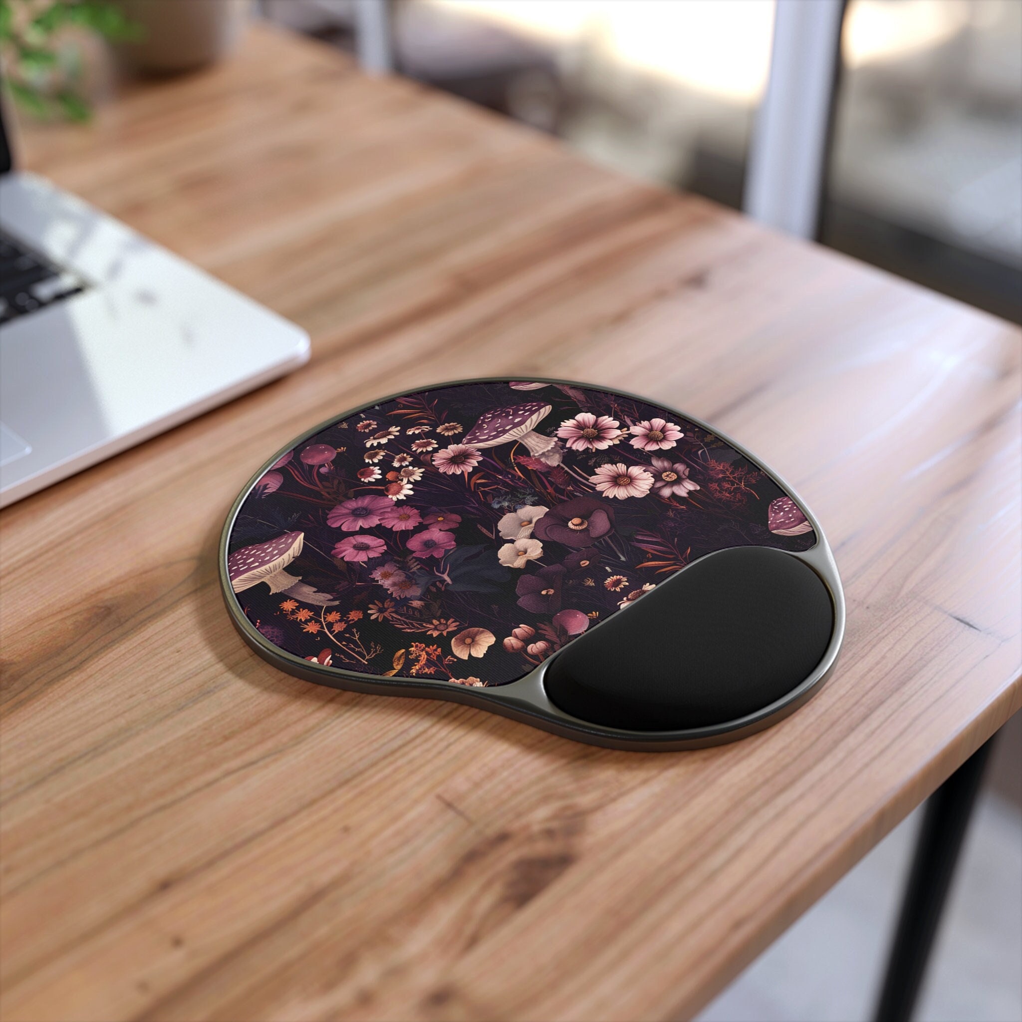 Purple Floral Desk Mat Dark Nature Aesthetic Gaming Desk Mat for Nature ...