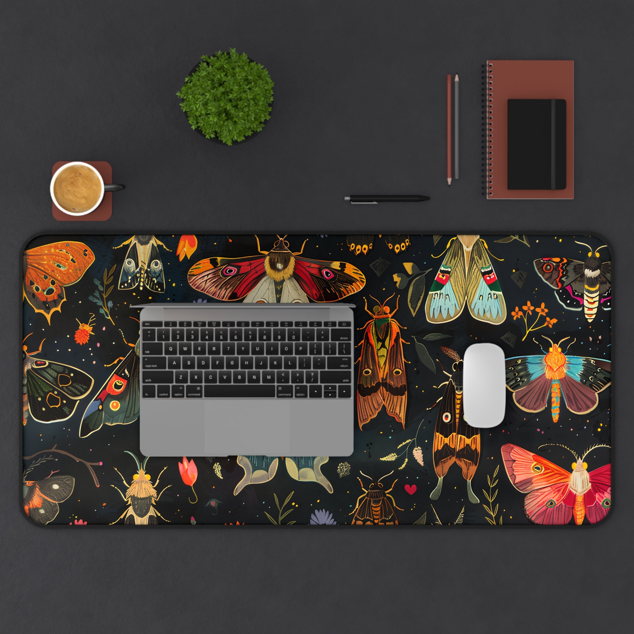 Dark Moth Print Desk Mat for Office Decor Dark Cottagecore Desk Mat for ...